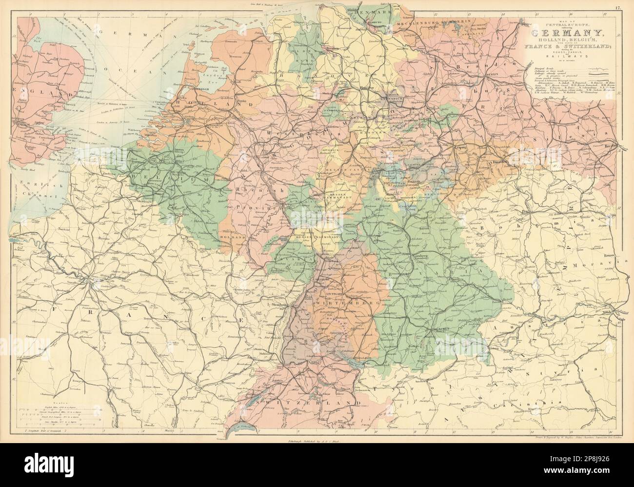 Central Europe roads canals railways Germany, Holland & Belgium. HUGHES ...
