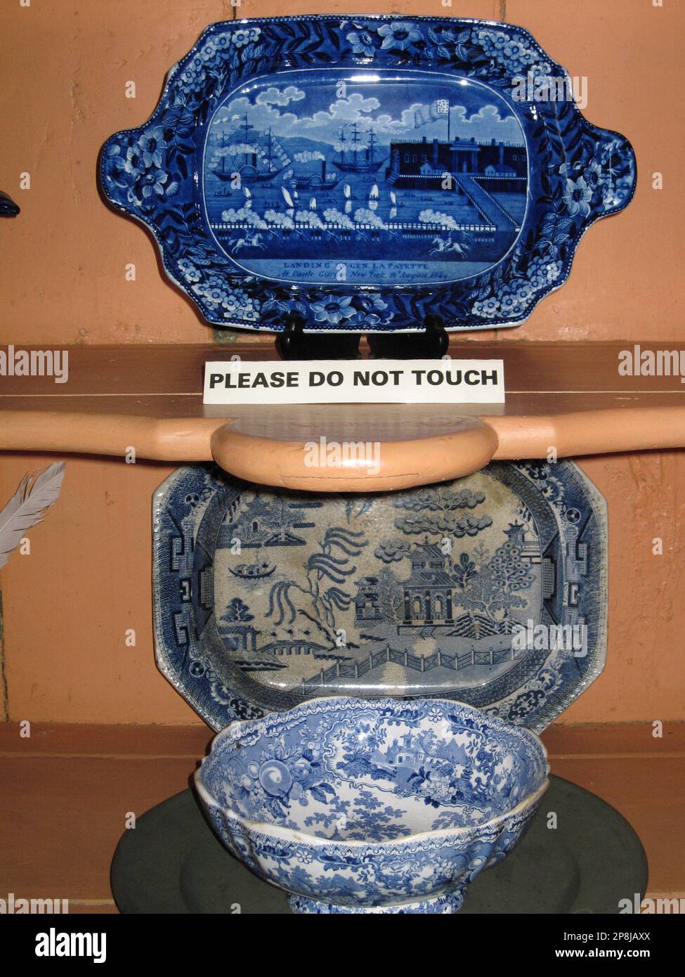 This picture shows Delft dishes, imported from Holland, on display at ...