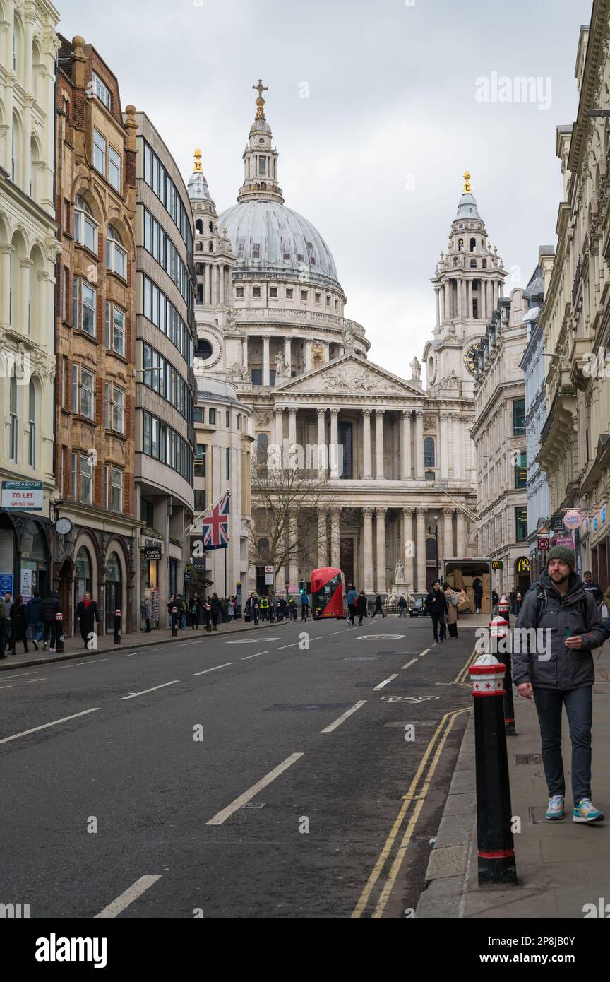 Main west facade of St Paul's Cathedral as seen from from Ludgate Hill ...