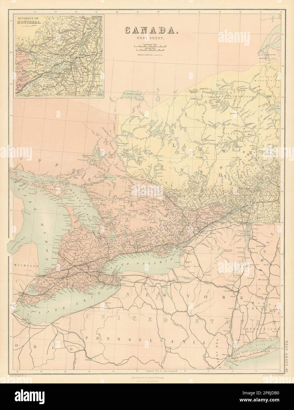 Canada West Sheet. Quebec. Montreal environs. Lakes Huron Erie Ontario ...