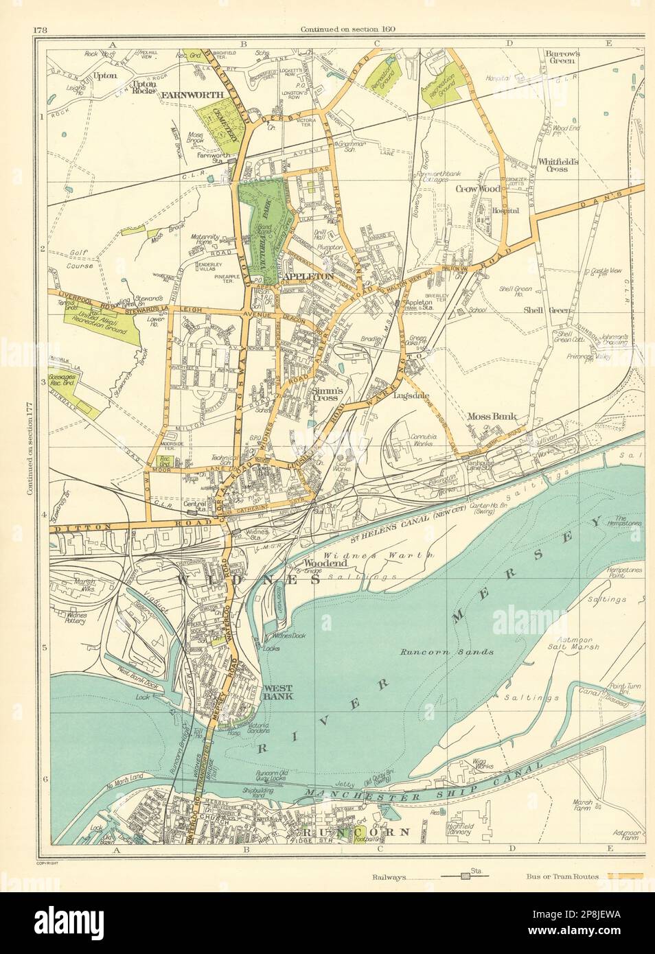 WIDNES Runcorn Woodend Westbank Appleton Farnworth 1935 old vintage map ...