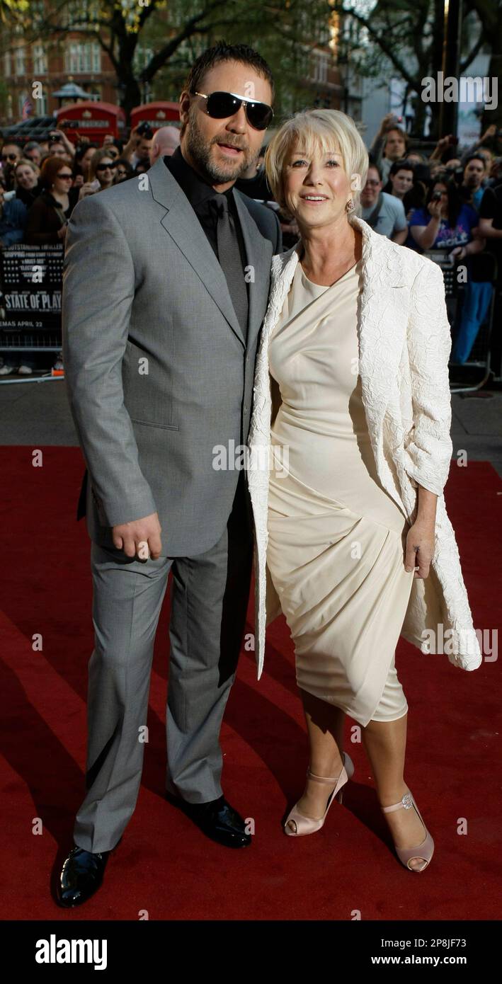 British actress Helen Mirren, right, and Australian actor Russell Crowe ...