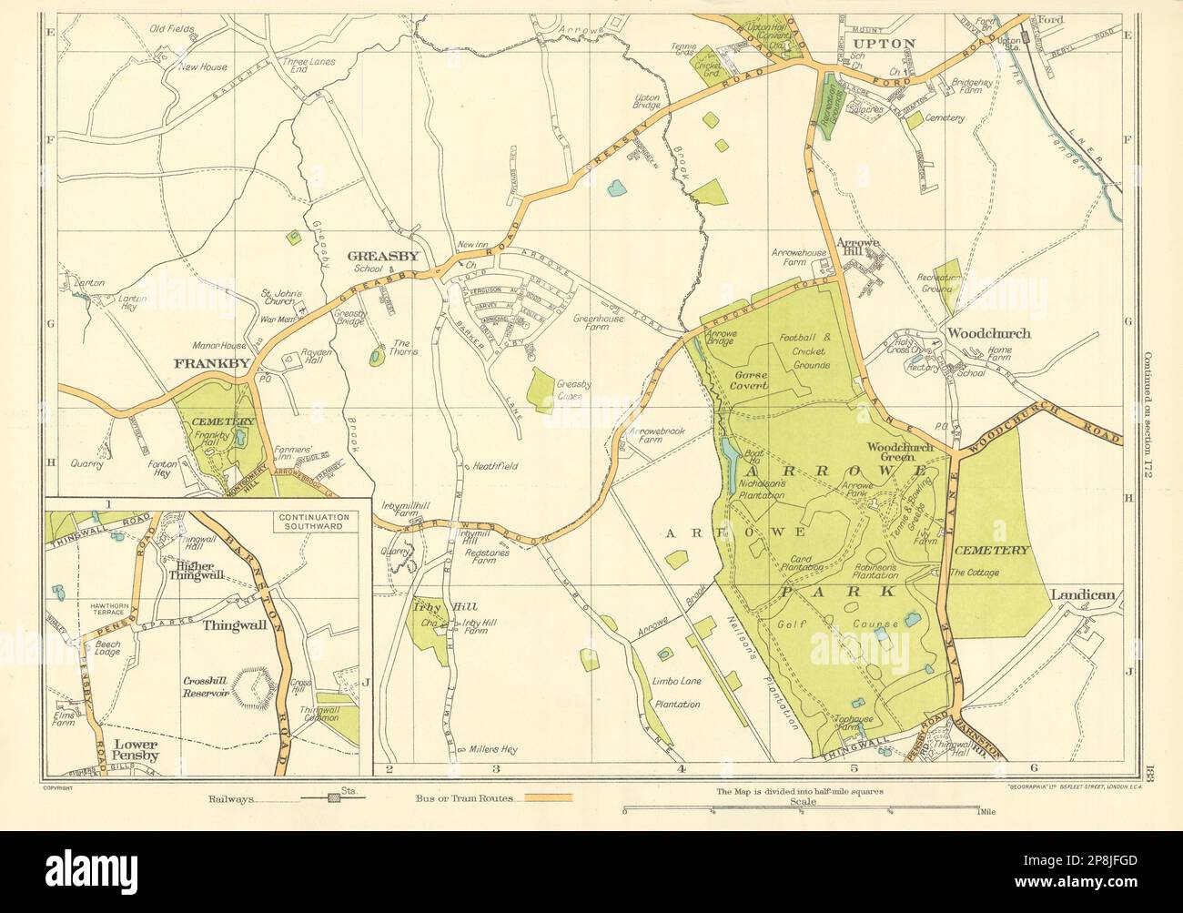 CHESHIRE Greasby Frankby Thingwall Lower Pensby Woodchurch Upton 1935 ...