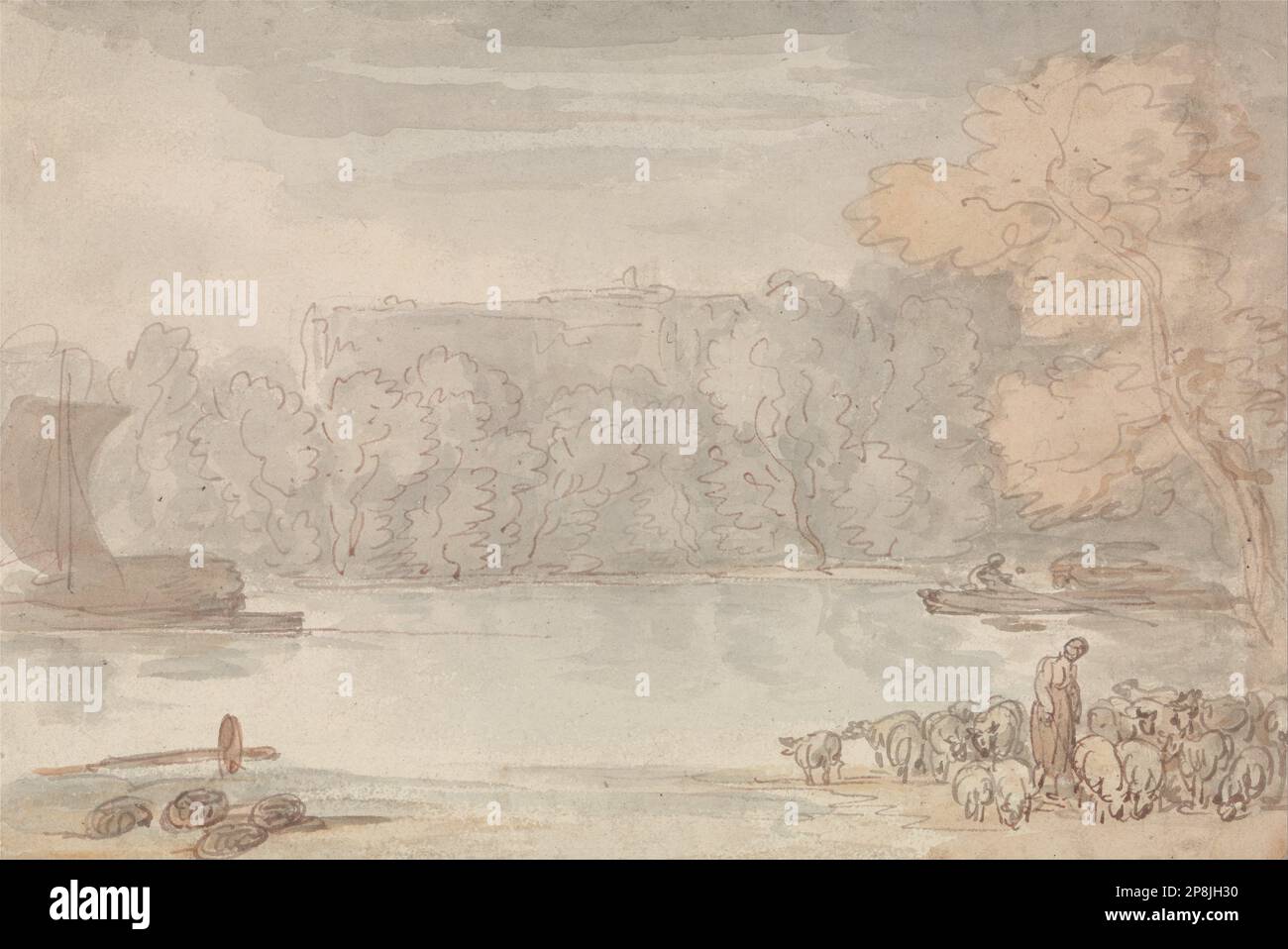 River Scene (The Thames at Eton?) by Thomas Rowlandson Stock Photo - Alamy