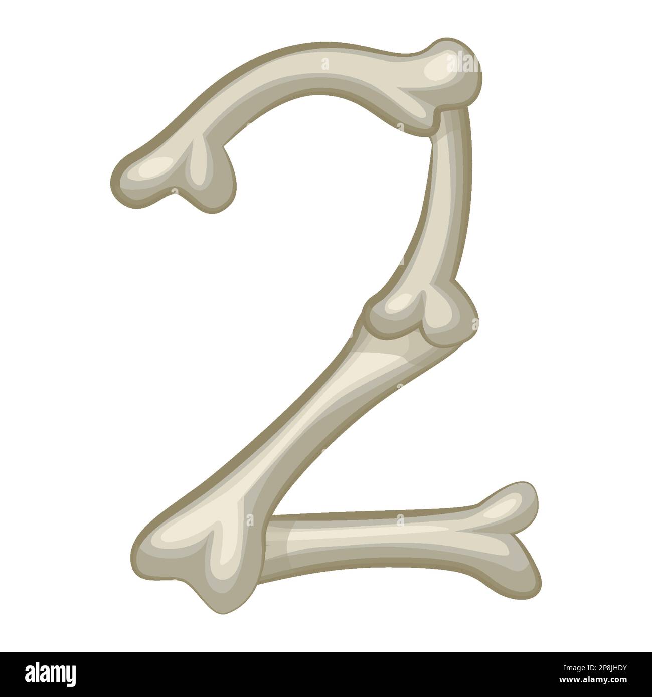 Bone number 2, vector digit two. Cartoon isoled number on white ...