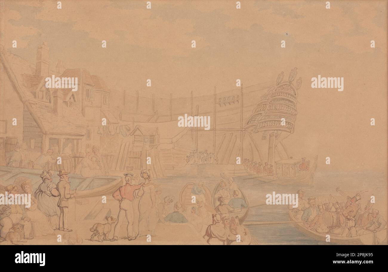 The Launching of a Ship circa 1800 by Thomas Rowlandson Stock Photo - Alamy