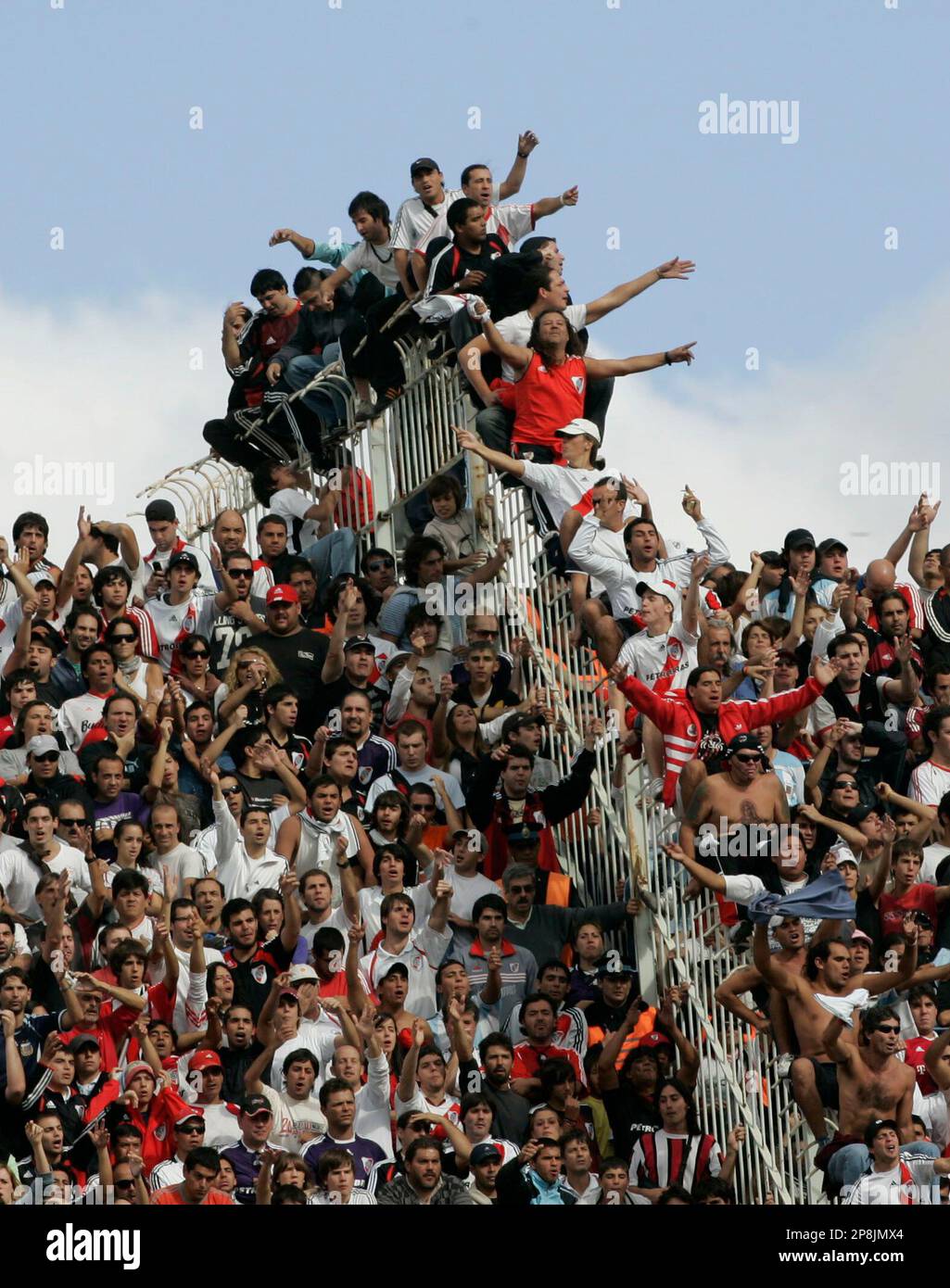 River Plate's fans cheer their team during an Argentinean league soccer ...