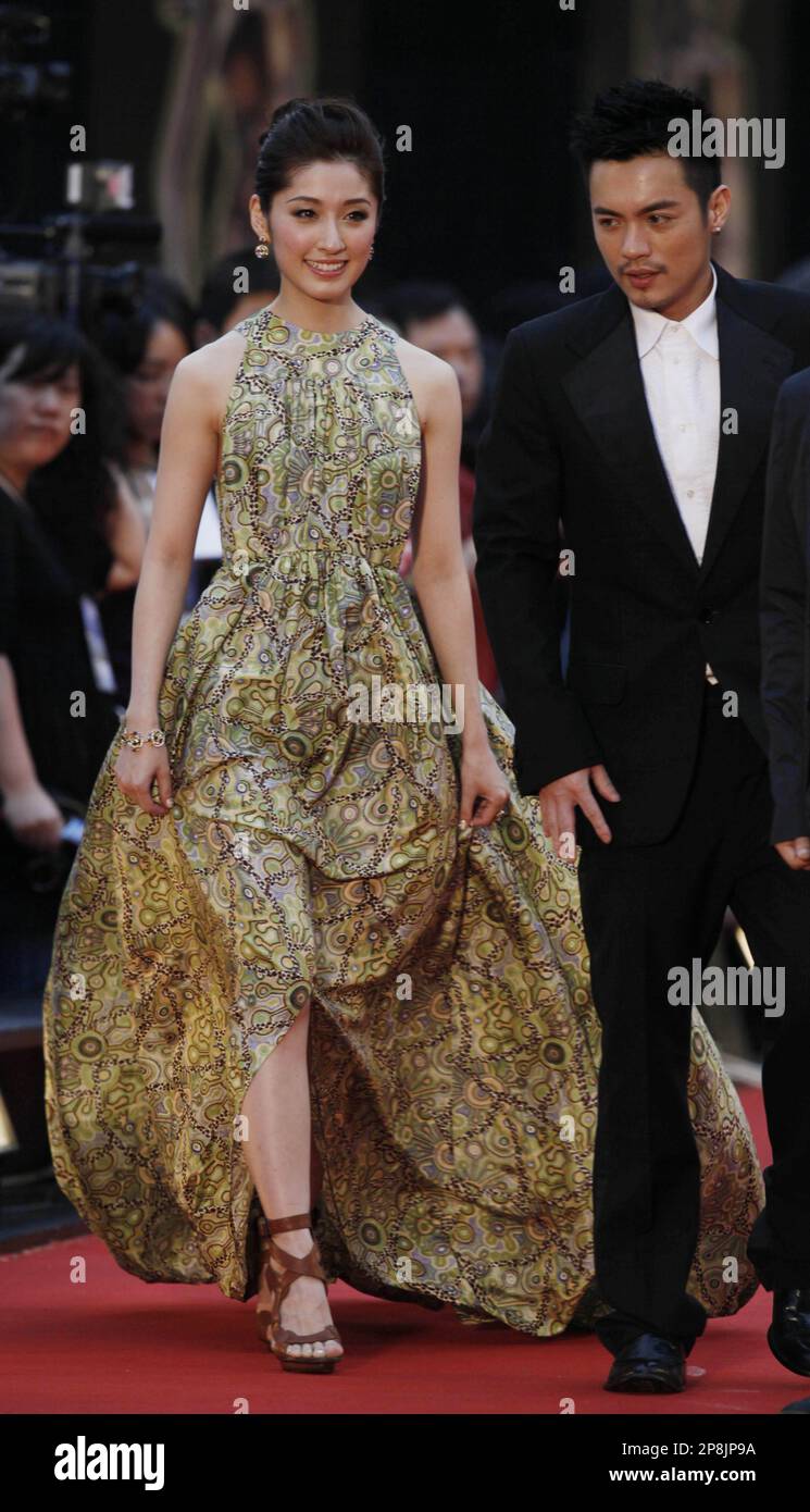 Japanese actress Chie Tanaka, left and Taiwan's actor Van Fan arrive at ...