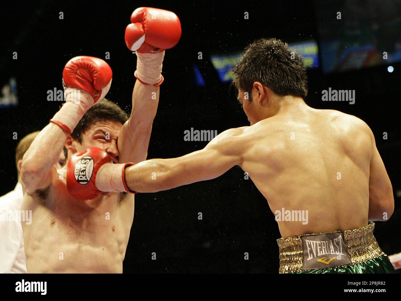 Brian Viloria, right, of the Philippines, hits Ulises Solis of Mexico during their IBF Light ...