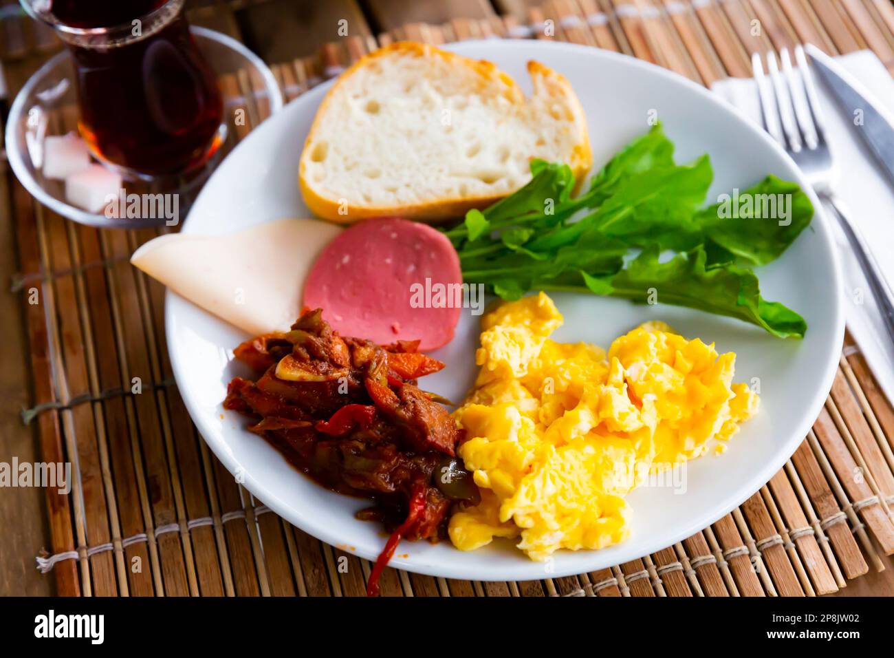 Halal breakfast at the hotel Stock Photo - Alamy