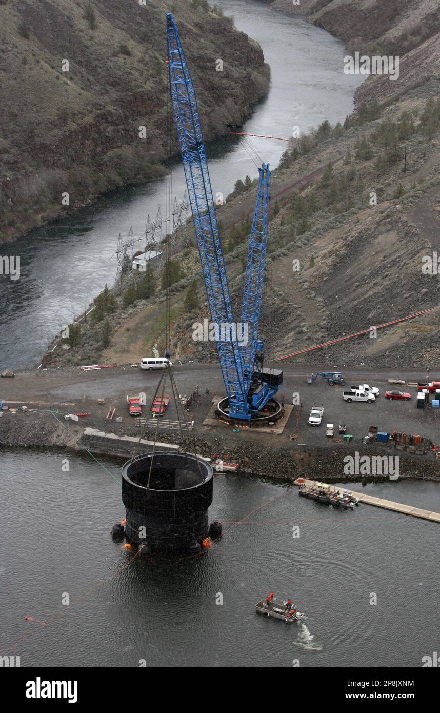 The fish and water intake tower is seen next to the Round Butte Dam on ...