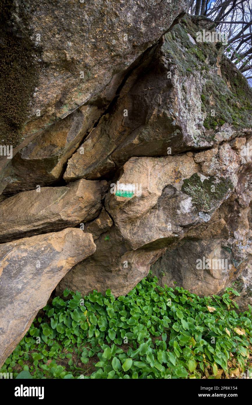 White green Valle del Jerte local route signaling paint mark Stock ...