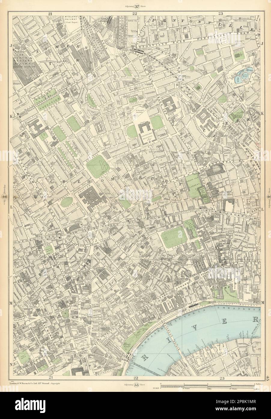 BLOOMSBURY Charing/King's Cross Covent Garden Soho Holborn Clerkenwell 1900 map Stock Photo - Alamy