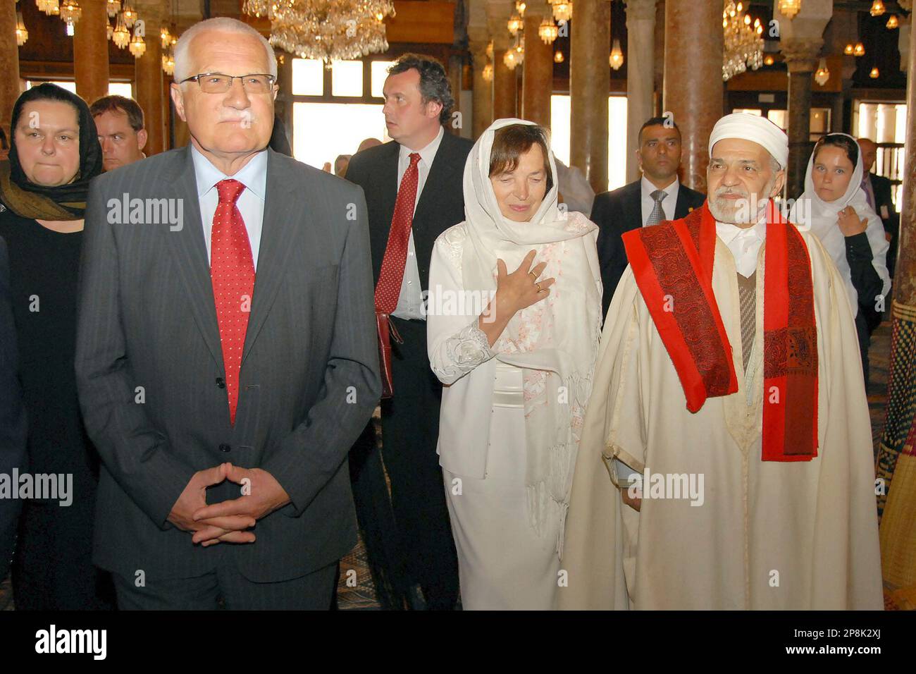 Czech President Vaclav Klaus, left, and his wife Livia Klausova, center, visit the Ezitouna ...