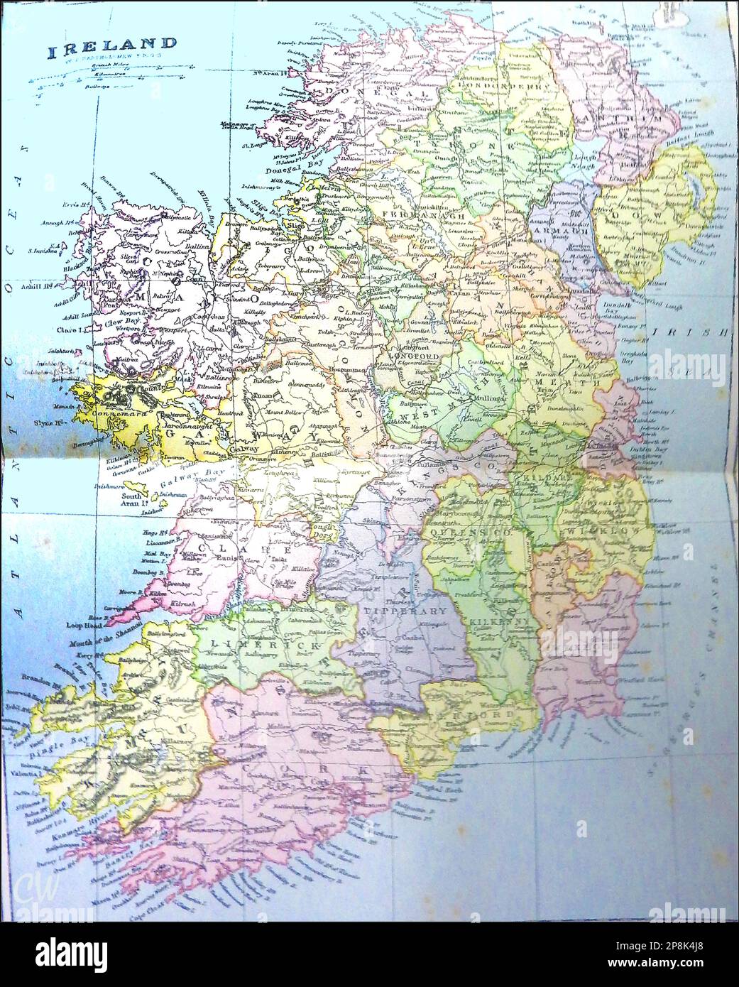 An old 19th century coloured map of Ireland Stock Photo - Alamy