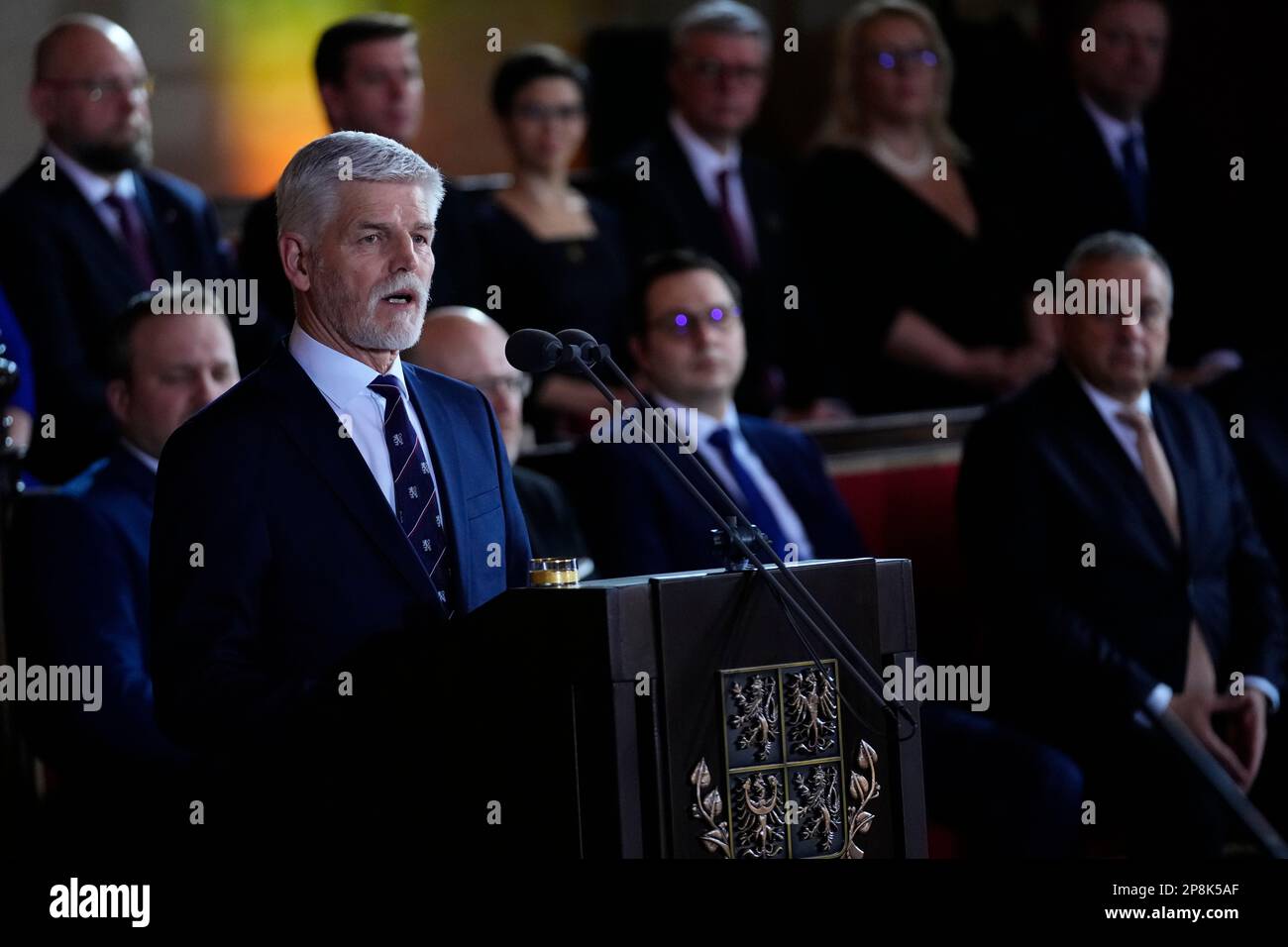 Newly elected Czech President Petr Pavel addresses dignitaries during ...