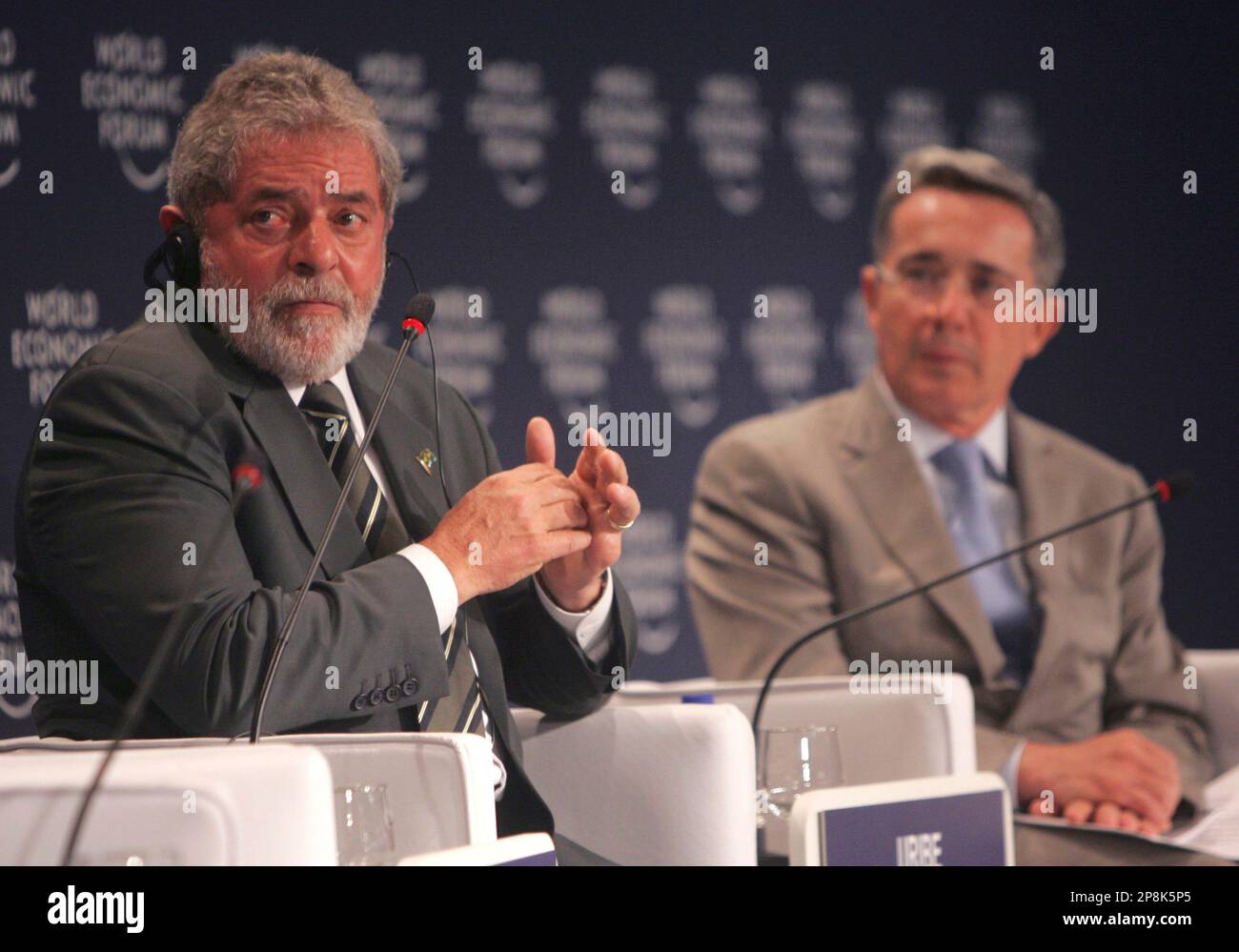 Brazil's President Luiz Inacio Lula da Silva, left, and Colombia's ...