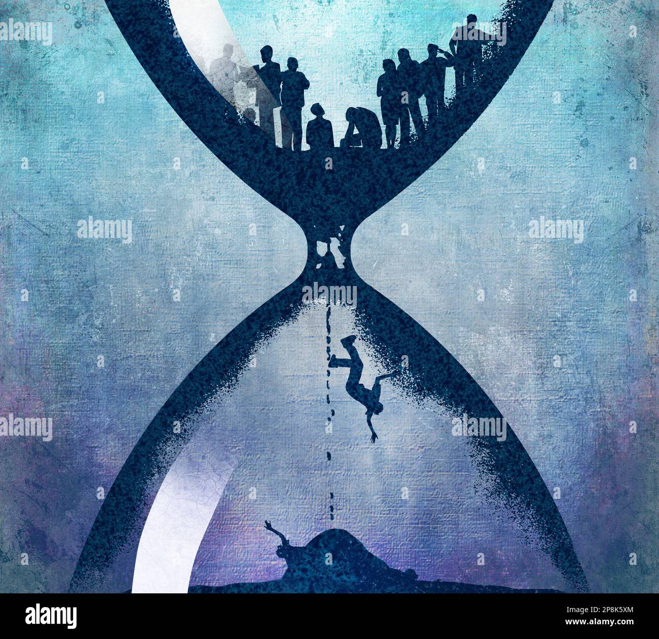 Time is running out is the theme of this image of people in an ...