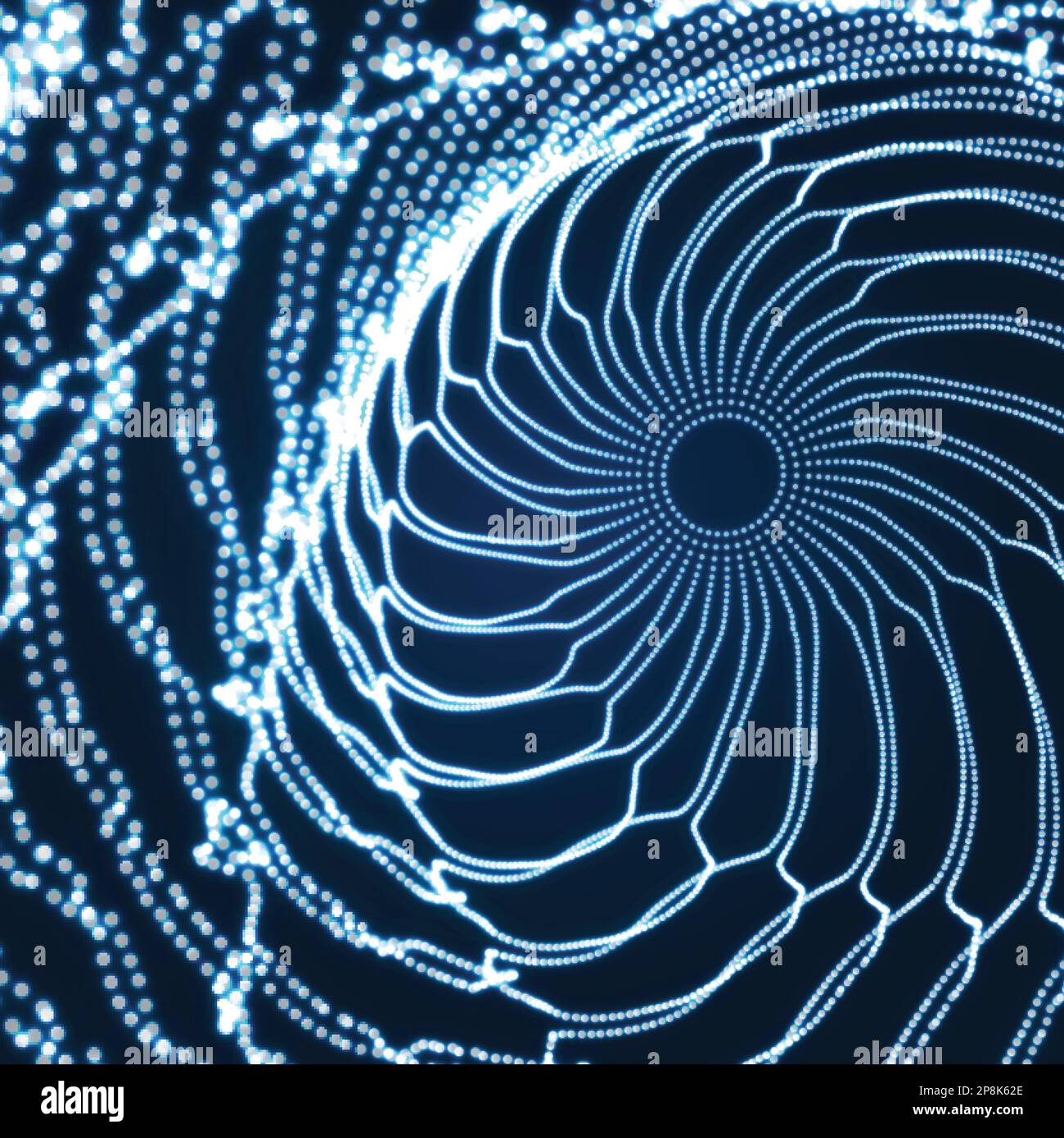 Spiral. Tunnel. Array with Dynamic Particles. Futuristic Style. Cyberspace Grid. 3D Vector ...