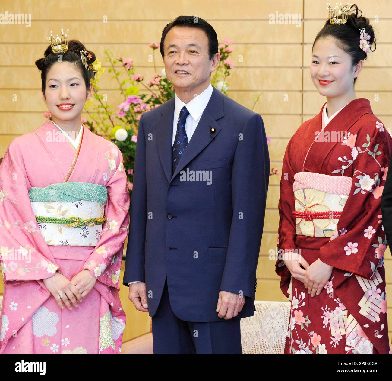 Japanese Prime Minister Taro Aso, center, meets with Japan's Cherry ...