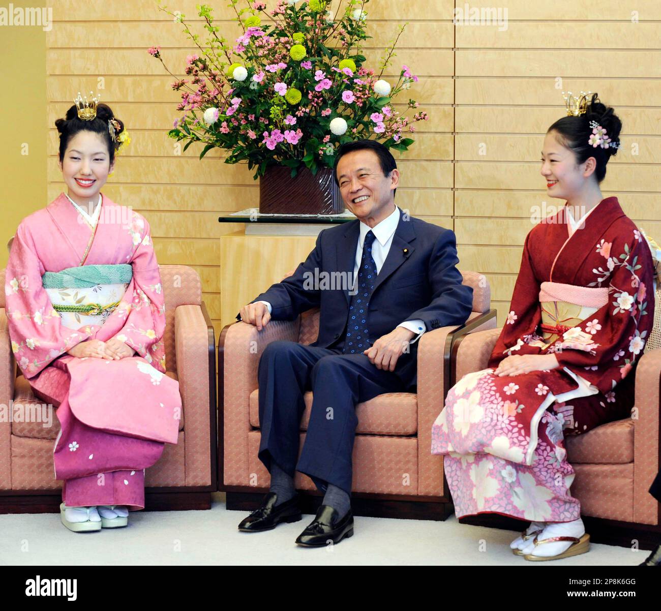 Japanese Prime Minister Taro Aso, center, meets with Japan's Cherry ...