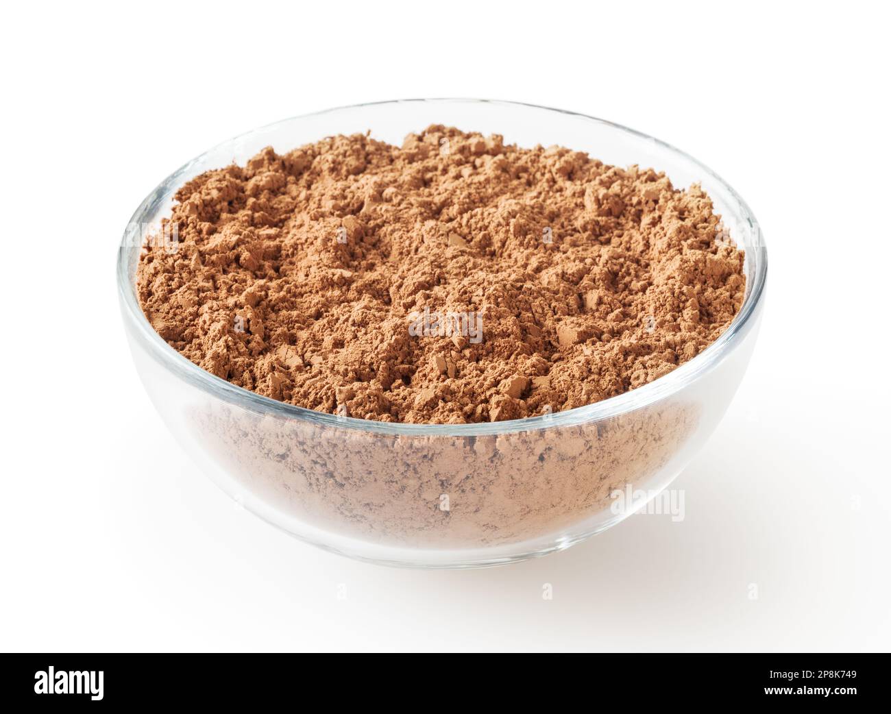 Cocoa powder in glass bowl isolated on white background with clipping ...