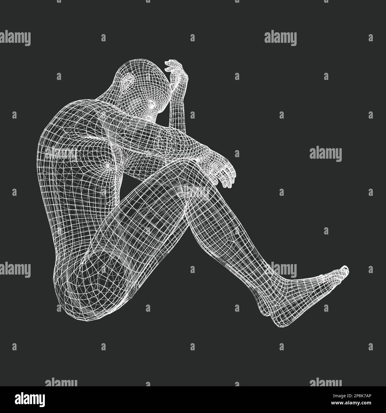 Miserable Depressed Man Sitting and Thinking. Man in a Thinker Pose. 3D ...