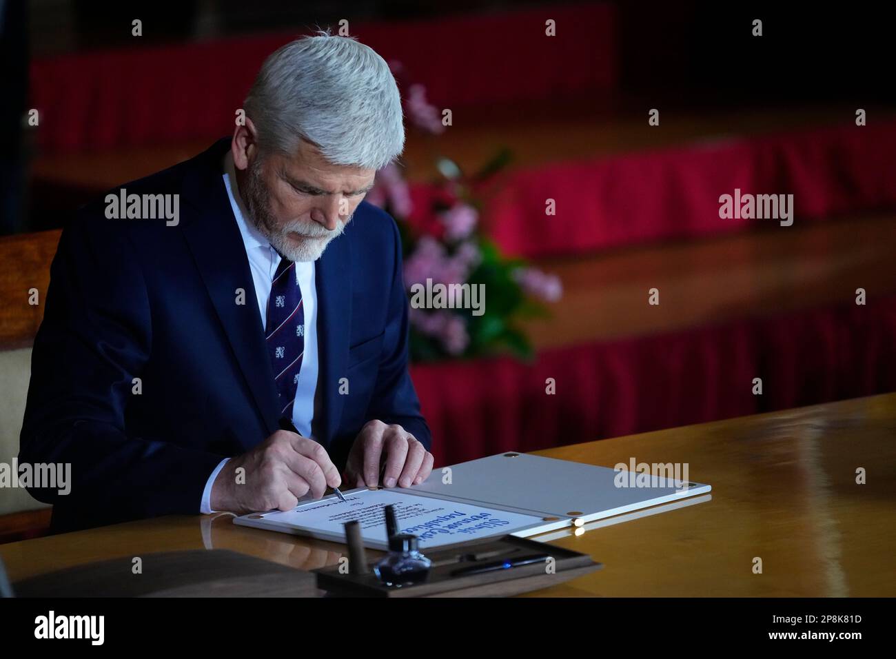 Newly elected Czech President Petr Pavel signs an oath during his ...