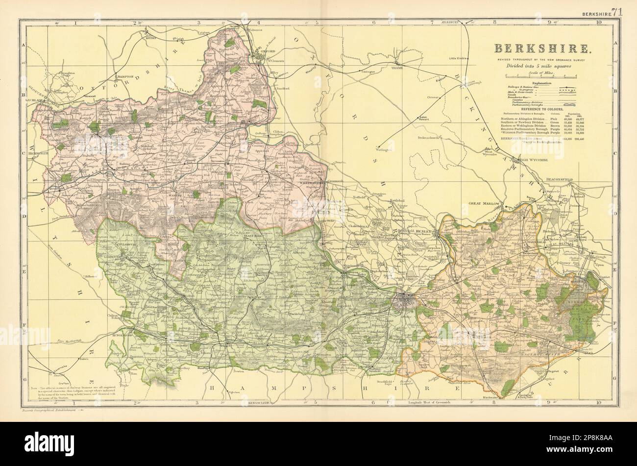 BERKSHIRE county map.Parliamentary constituencies divisions.Railways ...