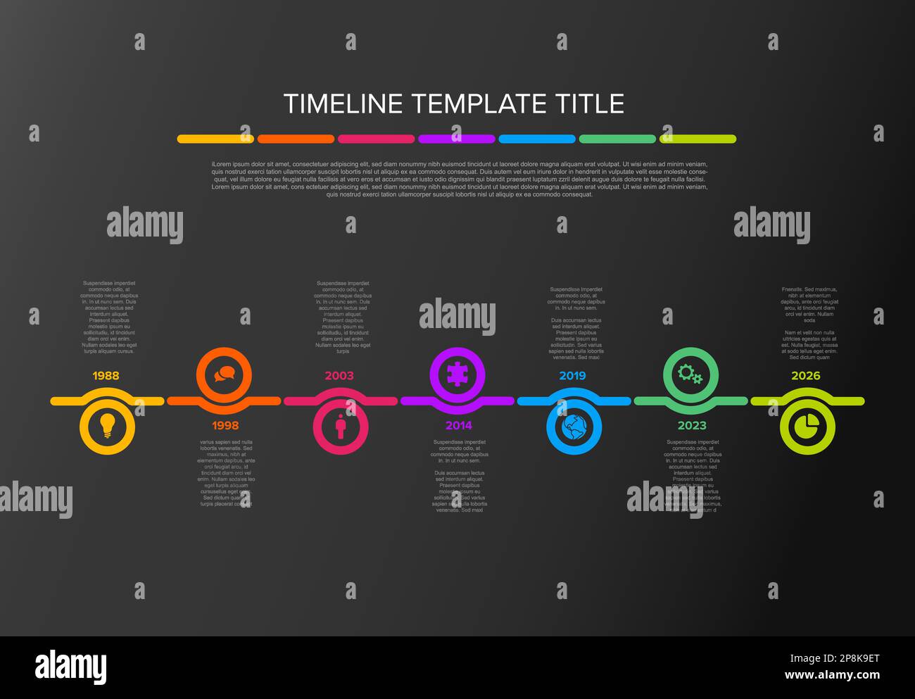 Vector dark color time line with icons in circles template made from ...