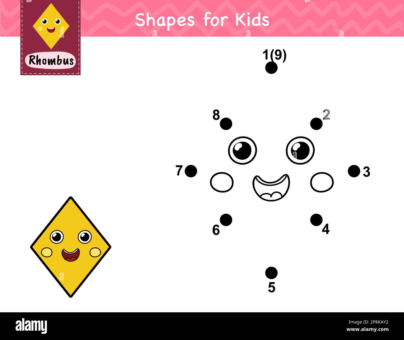 Connect the dots and draw a cute rhombus character. Dot to dot number ...
