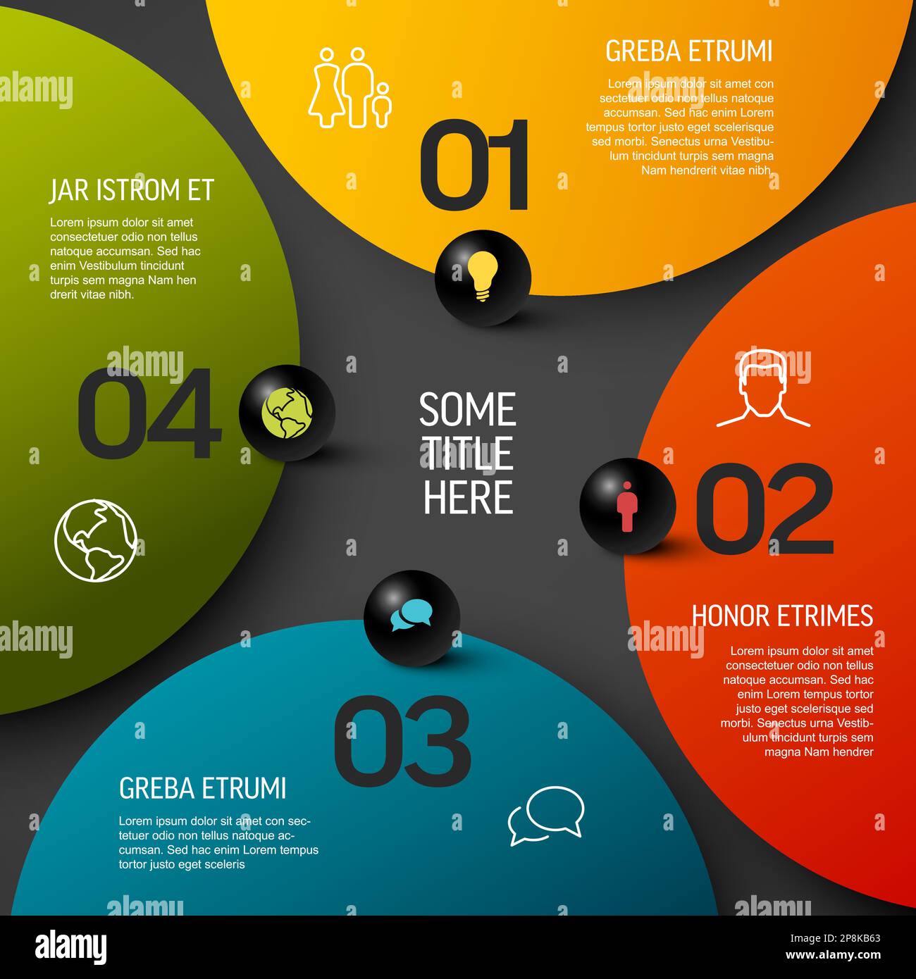 Abstract dark schema template with four color sections or progress ...