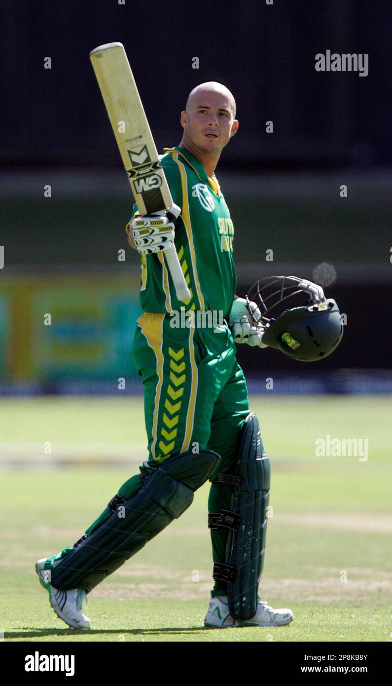 South Africa's batsman Herschelle Gibbs celebrates a century, during ...