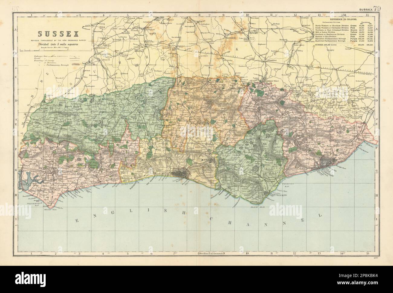 SUSSEX county map. Parliamentary constituencies divisions. Railways ...