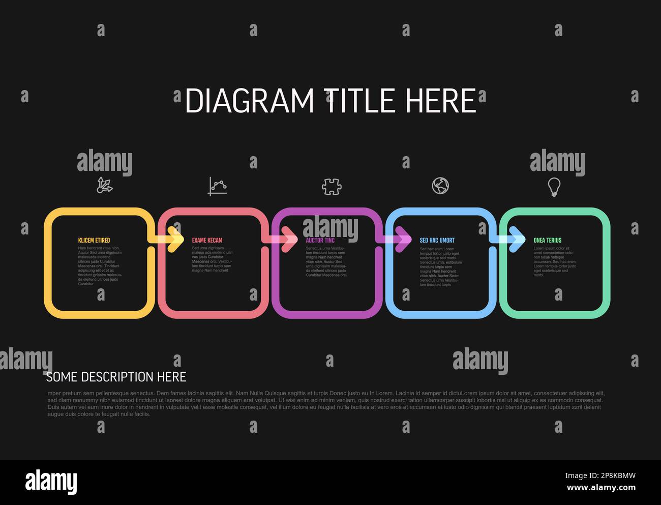 Vector process progress template diagram schema with five steps icons ...