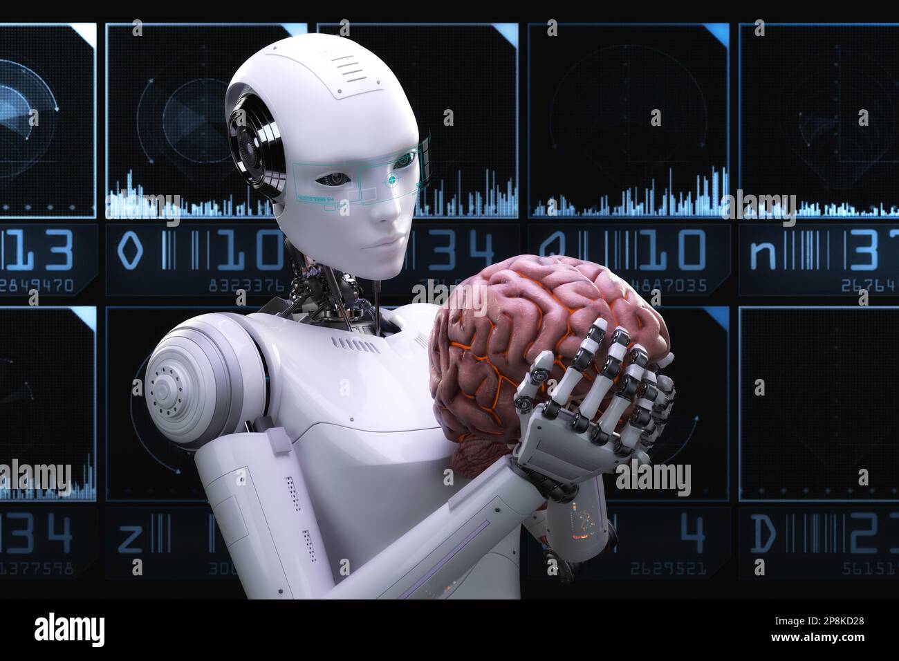 Artistic 3D Illustration Of A Cyborg With Artificial Intelligence Stock ...