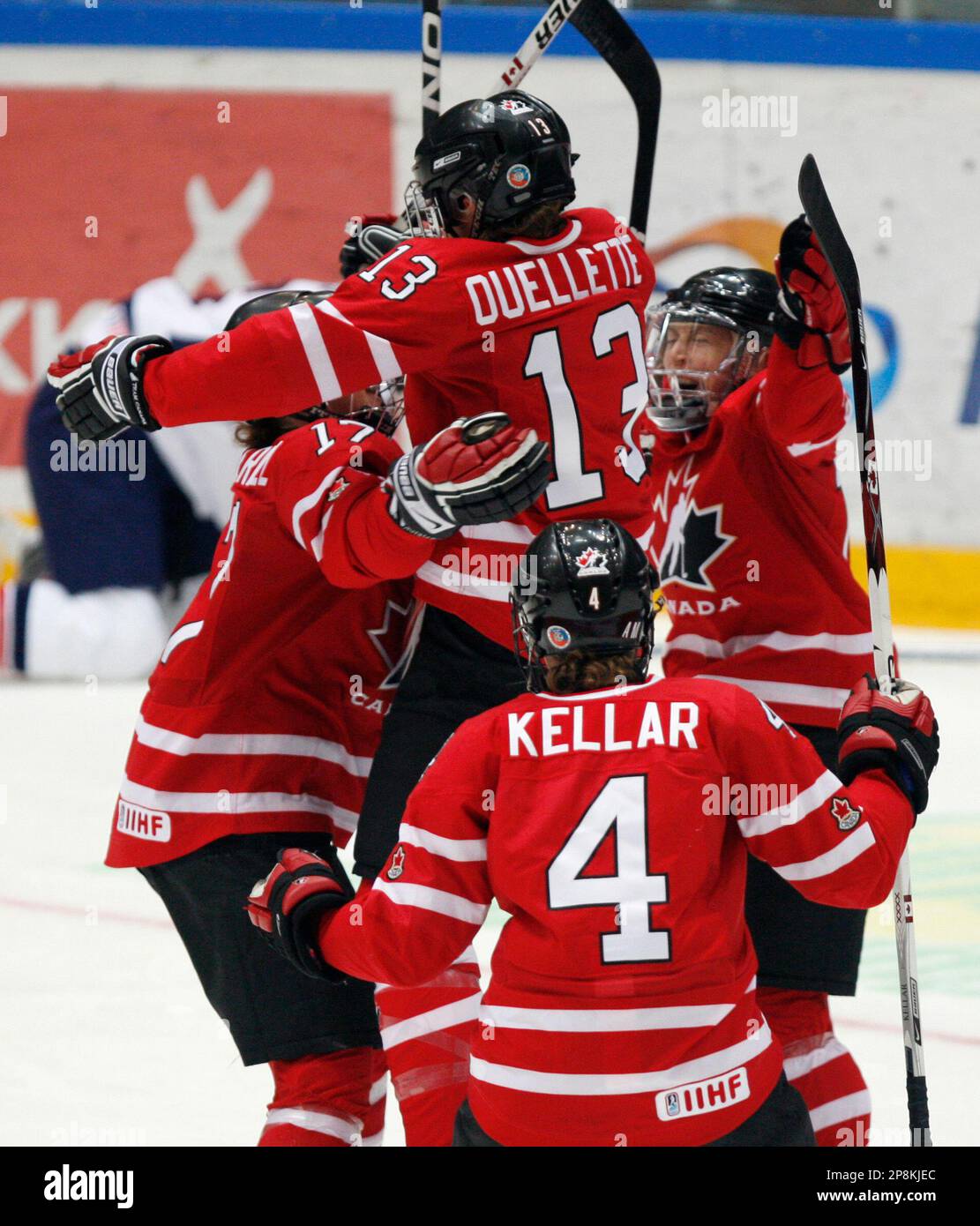Team Canada's Caroline Ouellette (13) celebrates her goal against Team ...