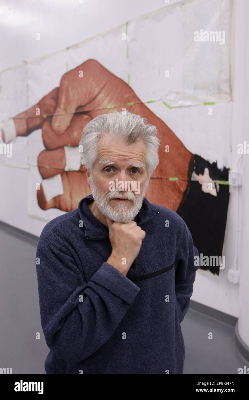 Los Angeles muralist Kent Twitchell poses in his studio with a portion ...