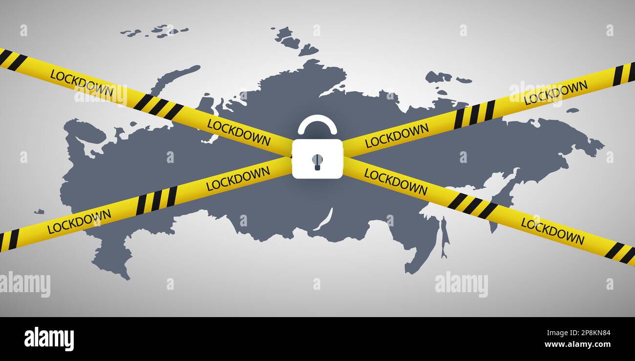 Lockdown in Russia - Vector Design Concept with Map of Russia, Cordon ...