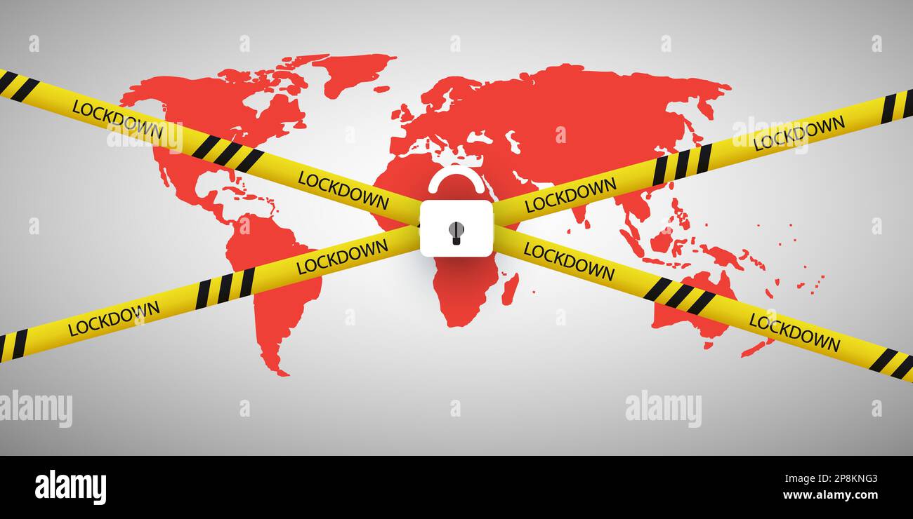 Global Lockdown, Sealed World - Vector Design Concept with World Map ...