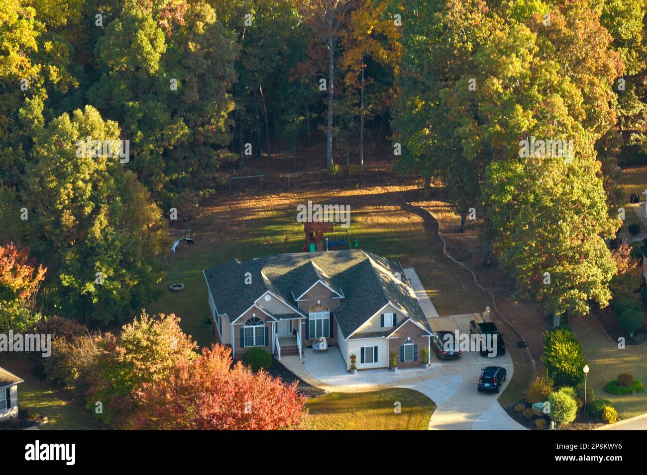 Aerial view of classical american home in South Carolina residential ...