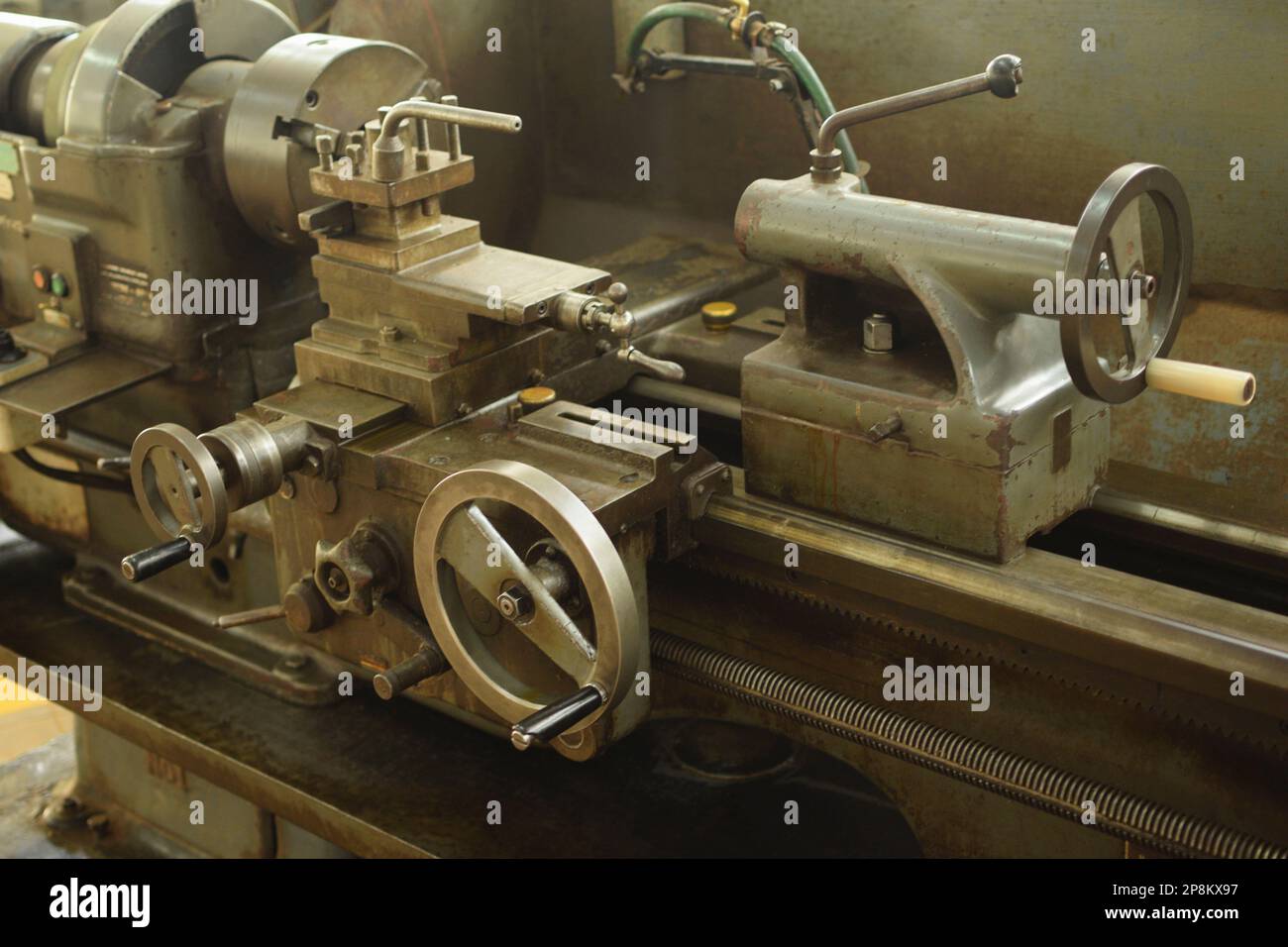 Metal lathe machine used primarily for shaping metal or wood, India ...