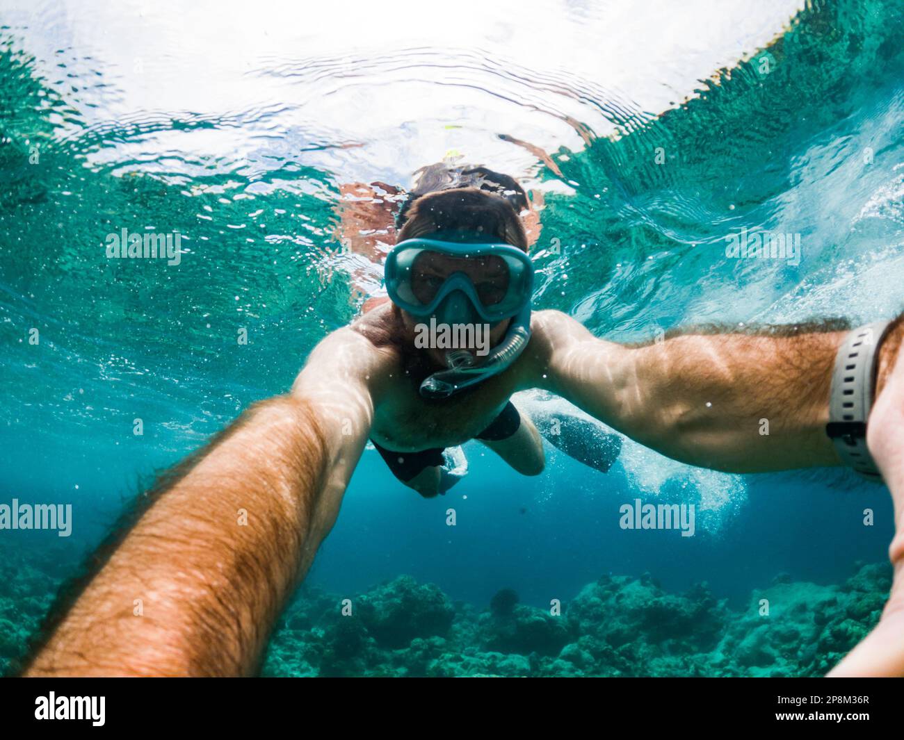 man snorkeling in crystal clear tropical sea Stock Photo - Alamy