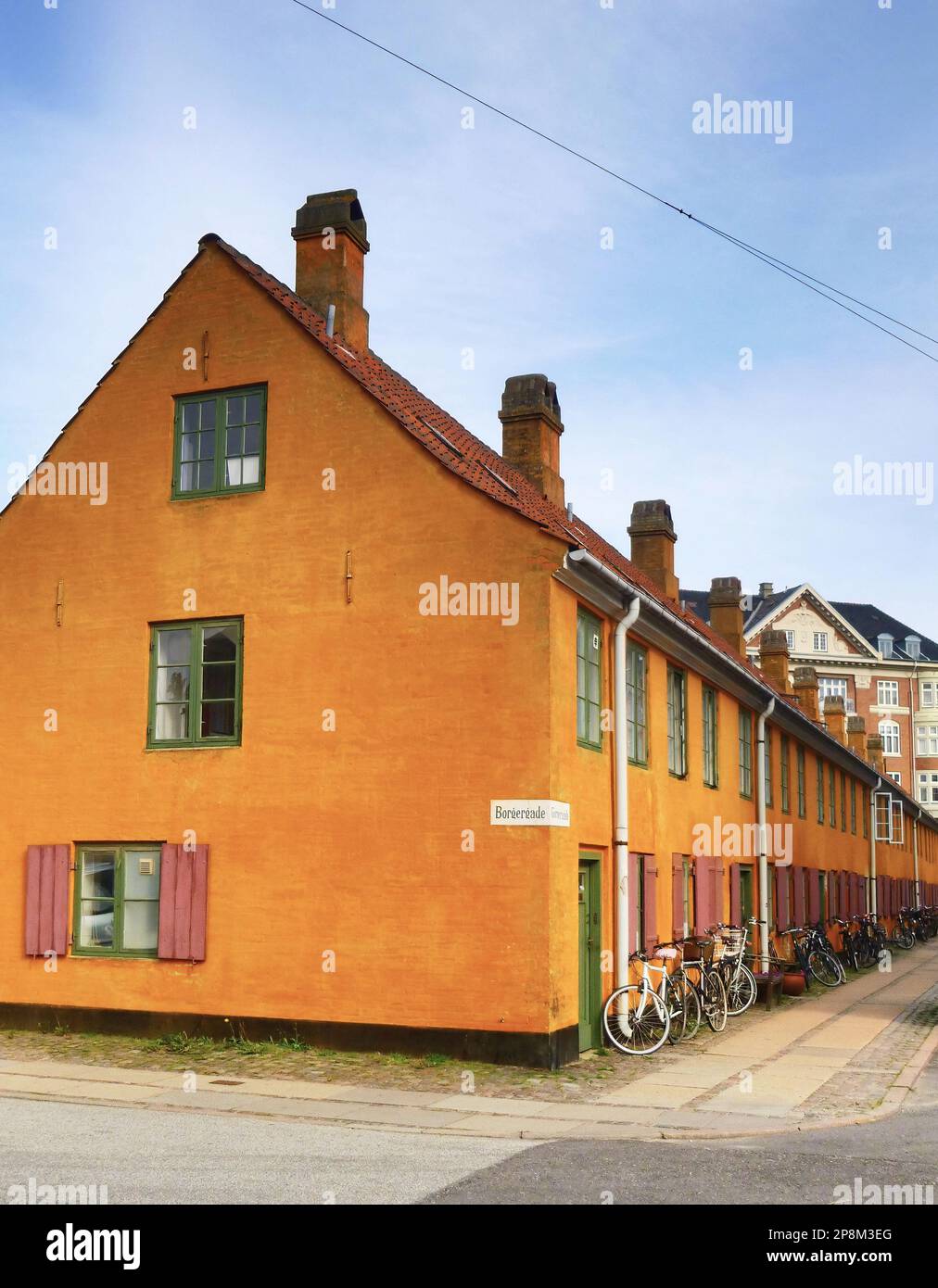Colourful historic housing in the Nyboder district, Copenhagen, Denmark ...