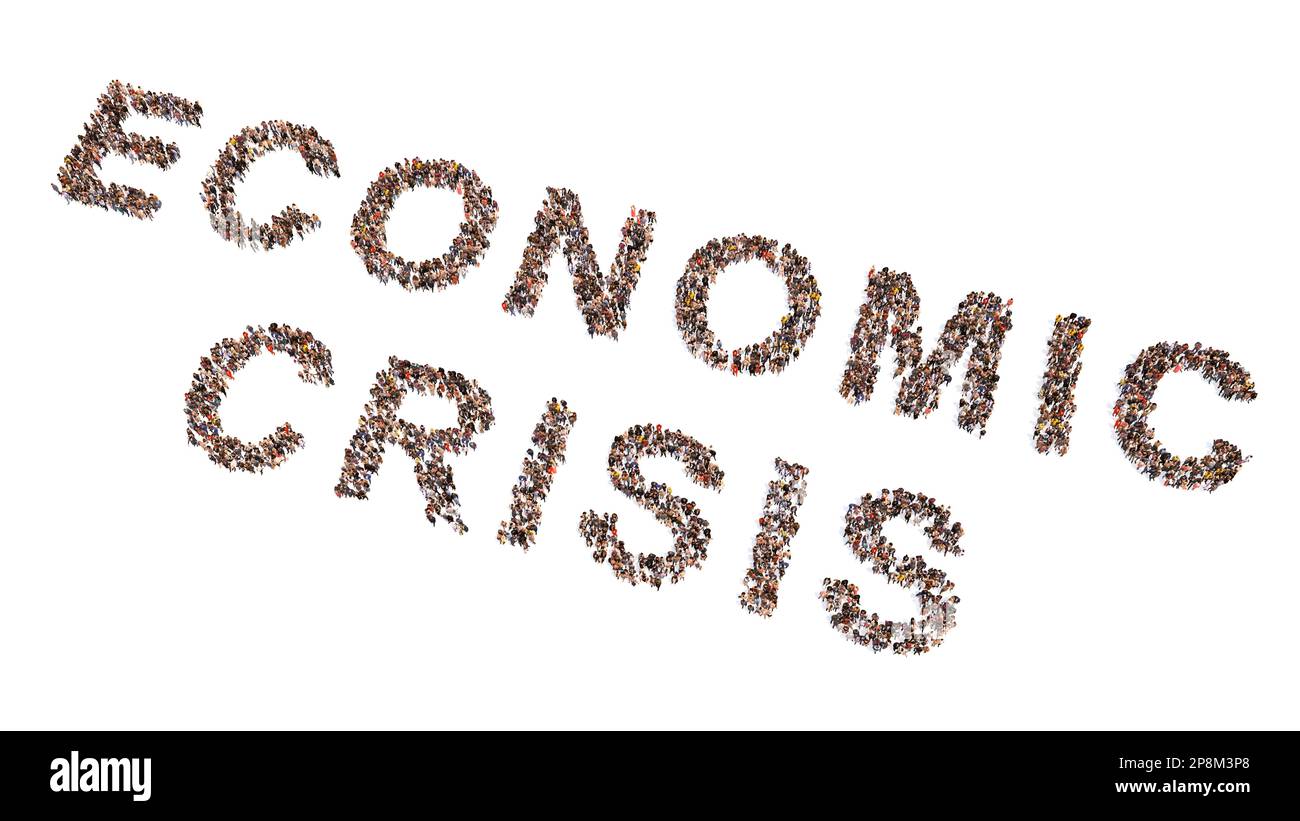 Conceptual large community of people forming the word ECONOMIC CRISIS ...