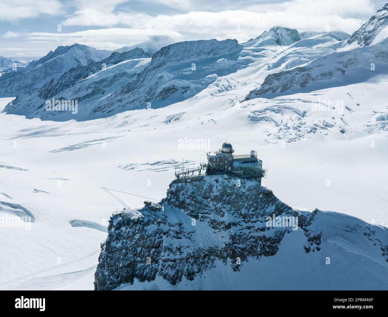 Aerial panorama view of the Sphinx Observatory on Jungfraujoch - Top of Europe Stock Photo - Alamy