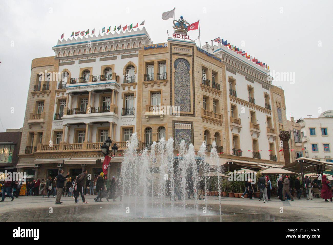 Square with a fountain in the Medina in the capital of Tunisia Stock ...