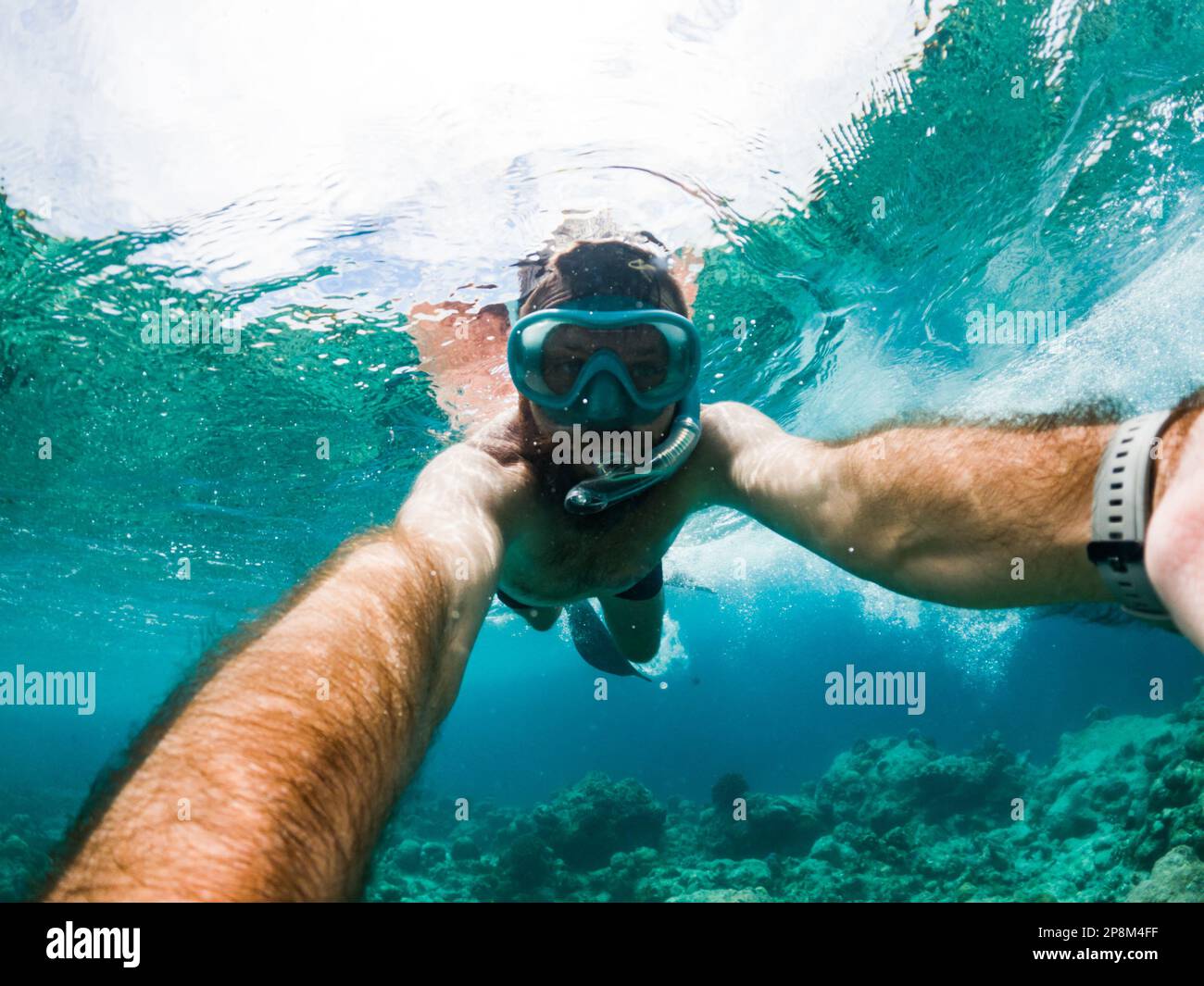 man snorkeling in crystal clear tropical sea Stock Photo - Alamy