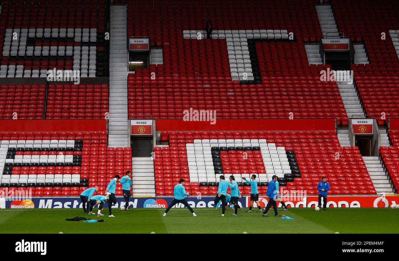FC Porto players train at Old Trafford Stadium the day before their ...