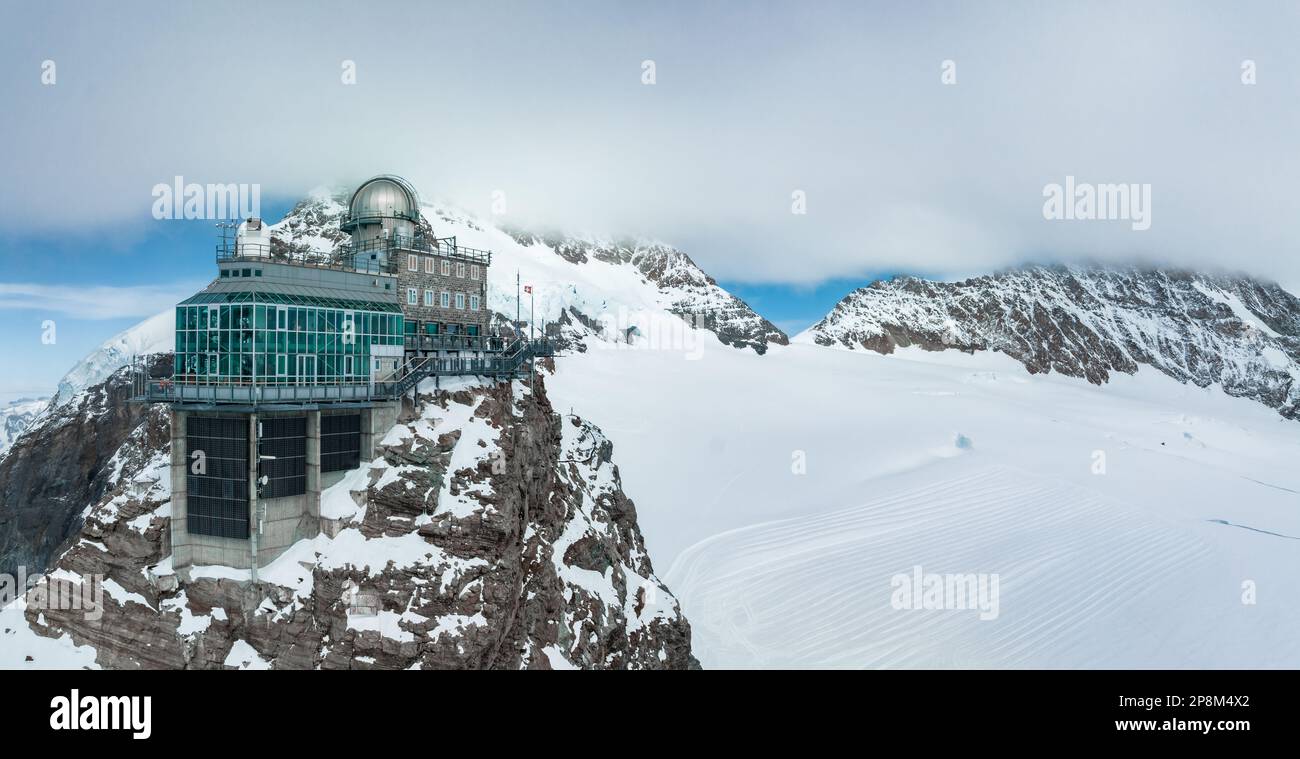 Aerial panorama view of the Sphinx Observatory on Jungfraujoch - Top of Europe Stock Photo - Alamy